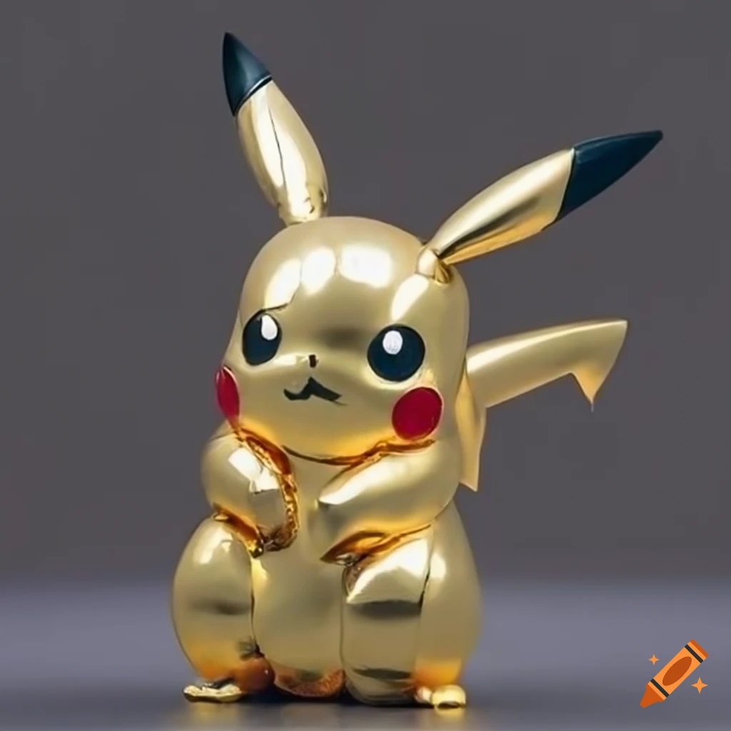 Intricate Pikachu sculpture made of precious gold metals on Craiyon
