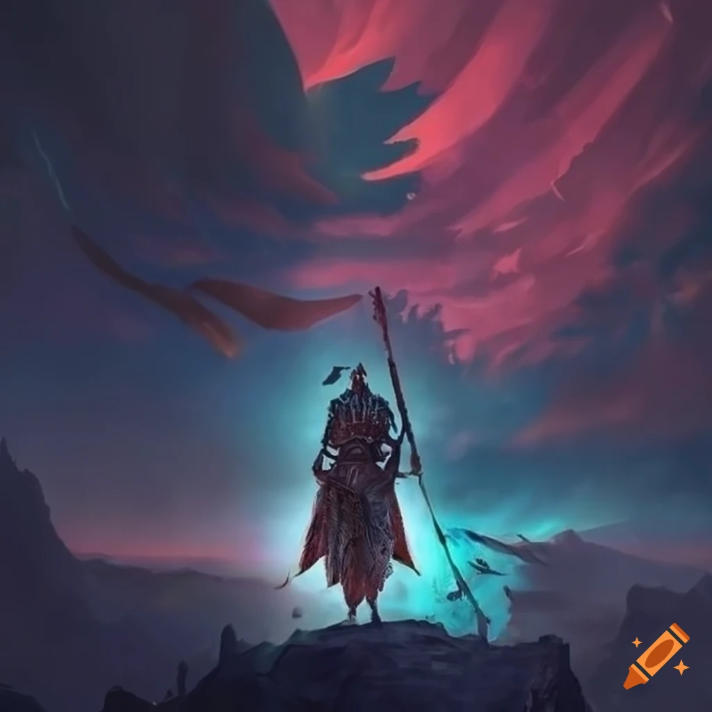 Adventurous knight in a mystical realm of magical beings and landscapes ...