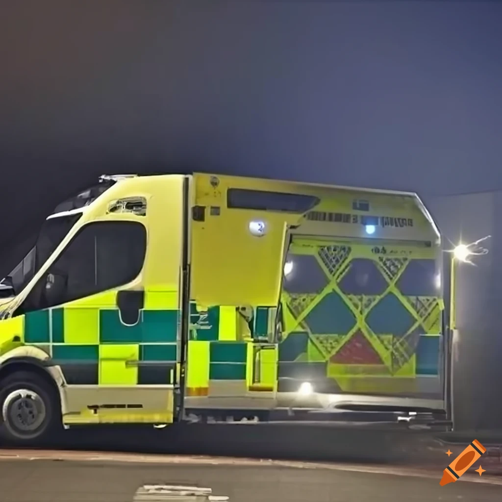 Interior of a UK ambulance in Manchester at night on Craiyon