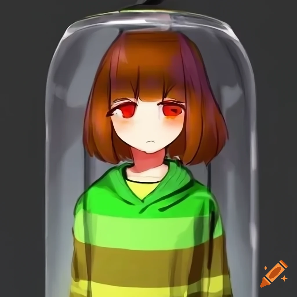 Undertale character in a glass tube inside a lab on Craiyon