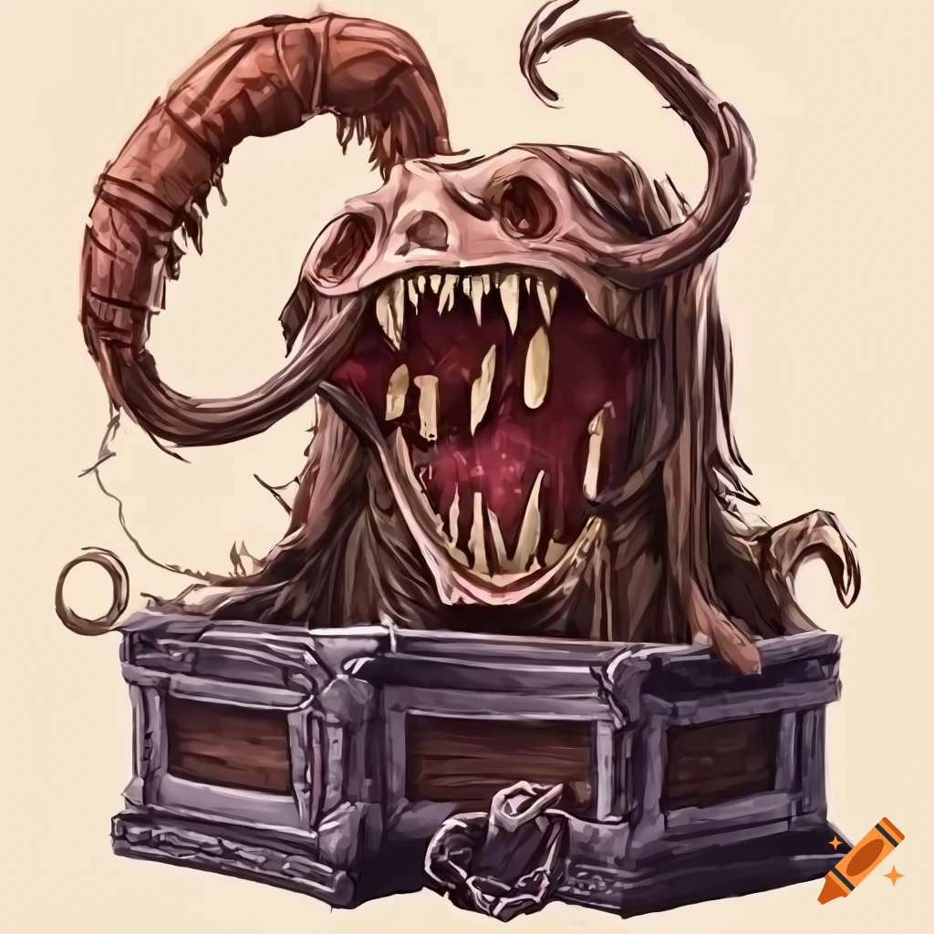 Treasure chest mimic in D&D style on Craiyon