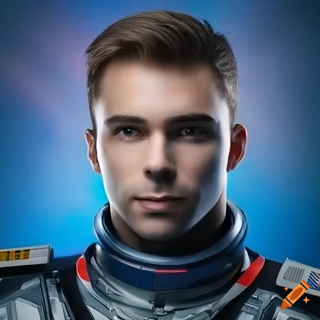 Portrait of a young spaceship captain in a stylish suit on Craiyon