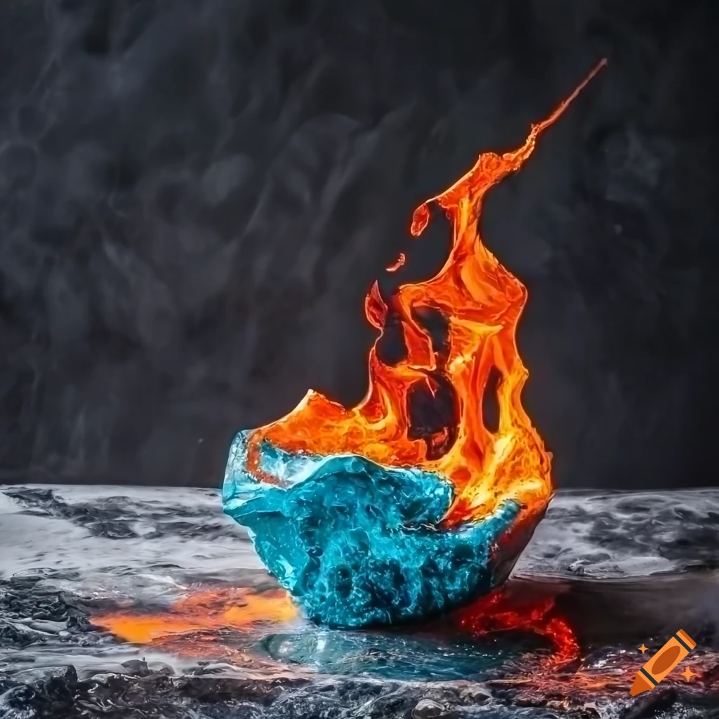 Liquid lava sculpture on quartz table with dark background on Craiyon