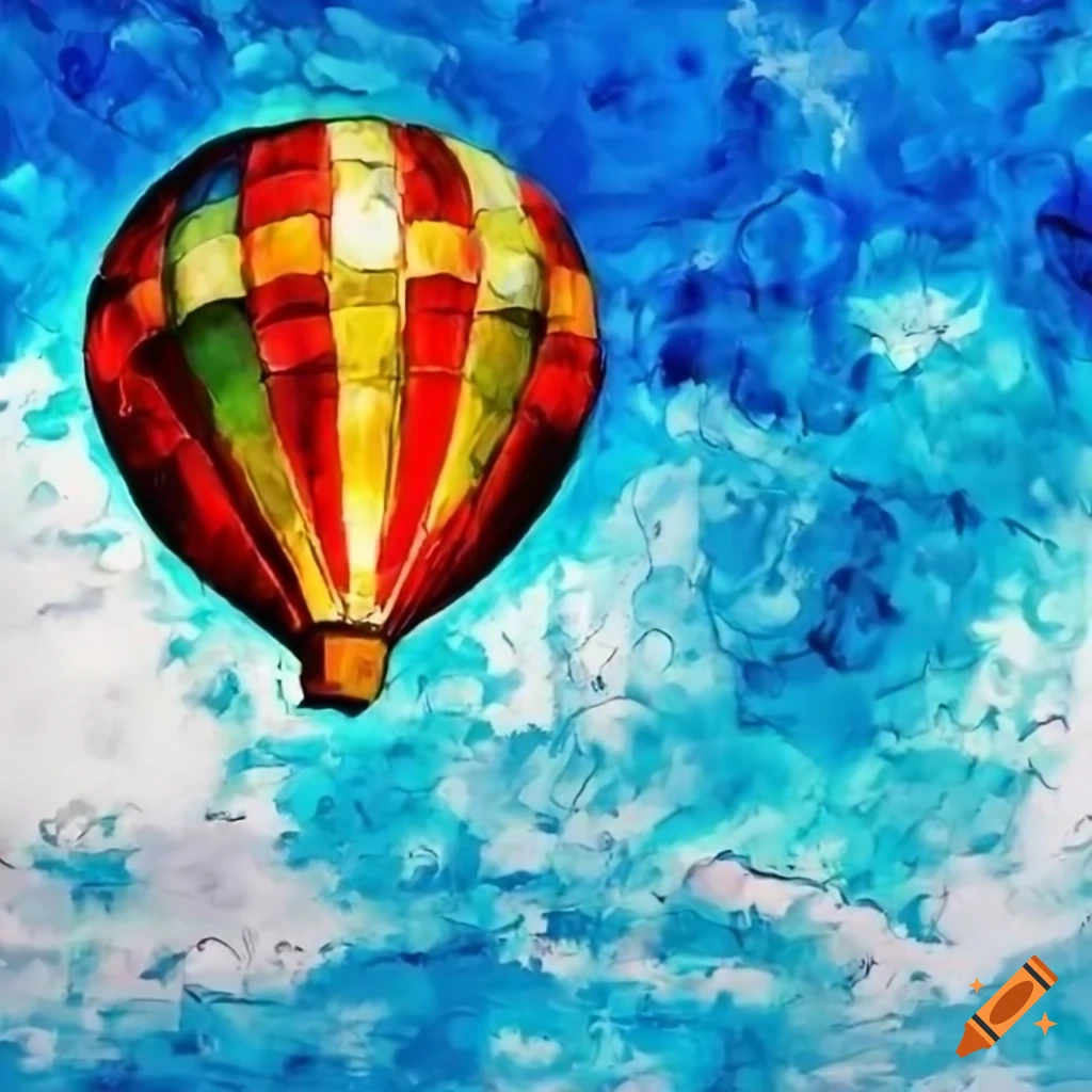 Colorful hot-air balloon in a cloudy sky abstract painting on Craiyon