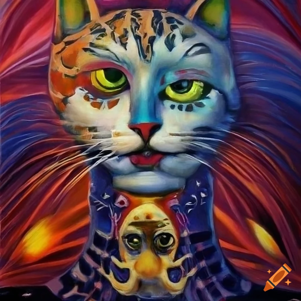 Surreal party of beatnik cats with a focus on happy detail on Craiyon