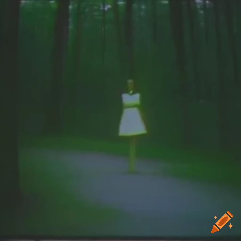 Vintage vhs footage of a woman in a forest in a liminal space, 1990s ...