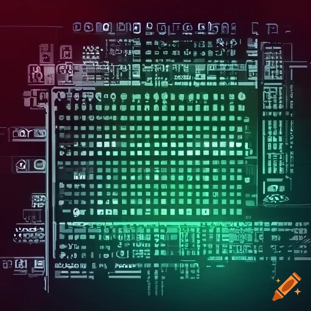 Retro-style complex computer interface with dark background and text ...