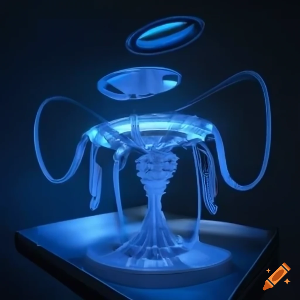 Futuristic 3D printer crafting intricate models in mid-air on Craiyon