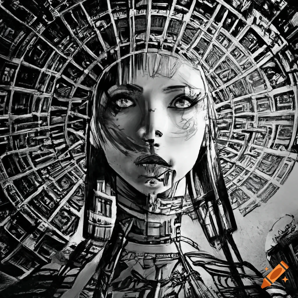 Pyramid architecture with women under full moon in sci-fi biopunk style ...