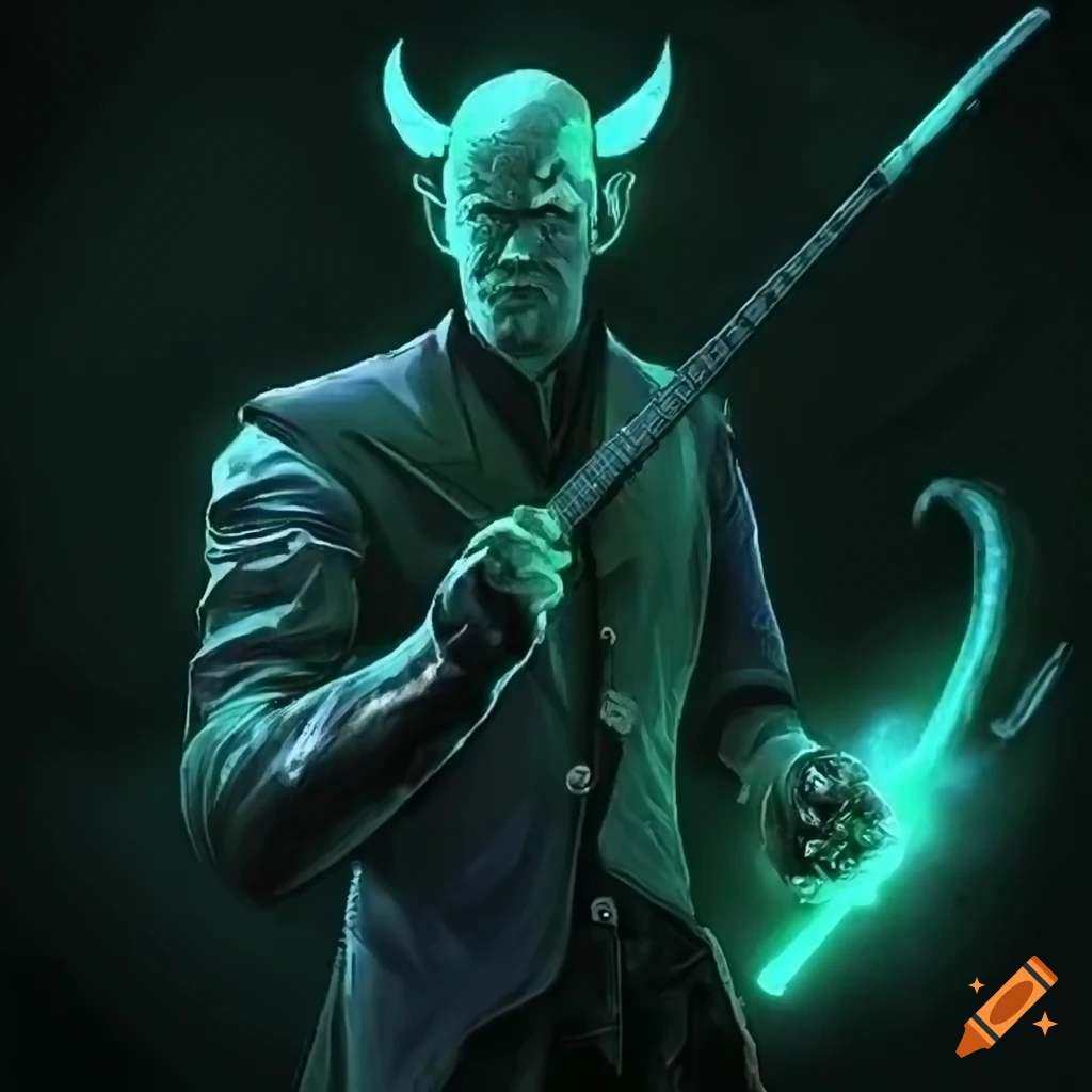 Spectral musician with a baton surrounded by music notes in tattered ...