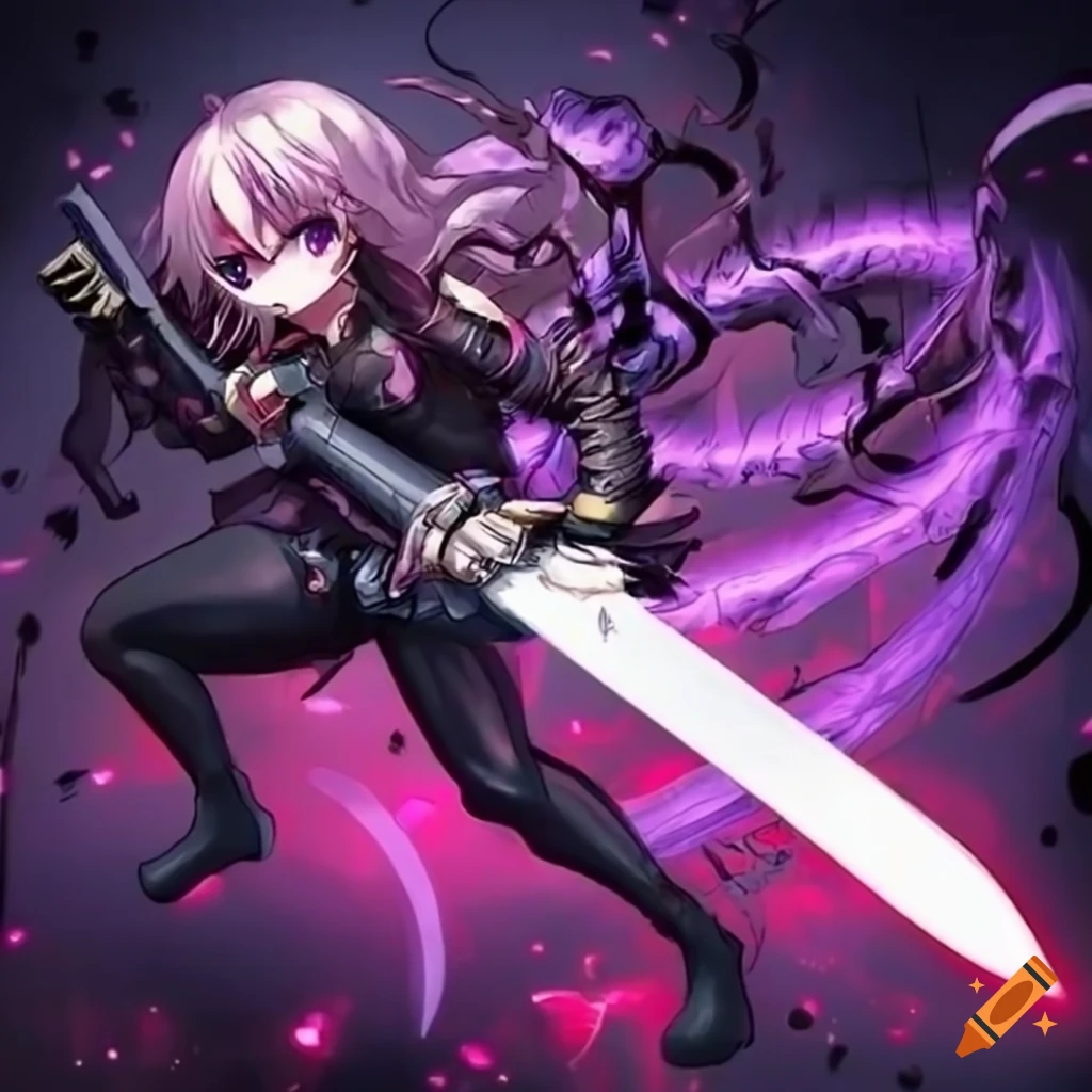 Anime fantasy demon with pulse guns and blade in a moonlit soldier ...