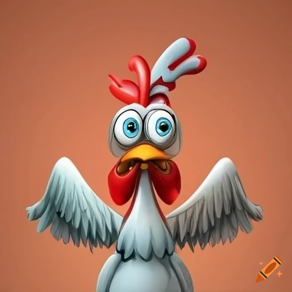 Cartoon chicken in panic mode on Craiyon