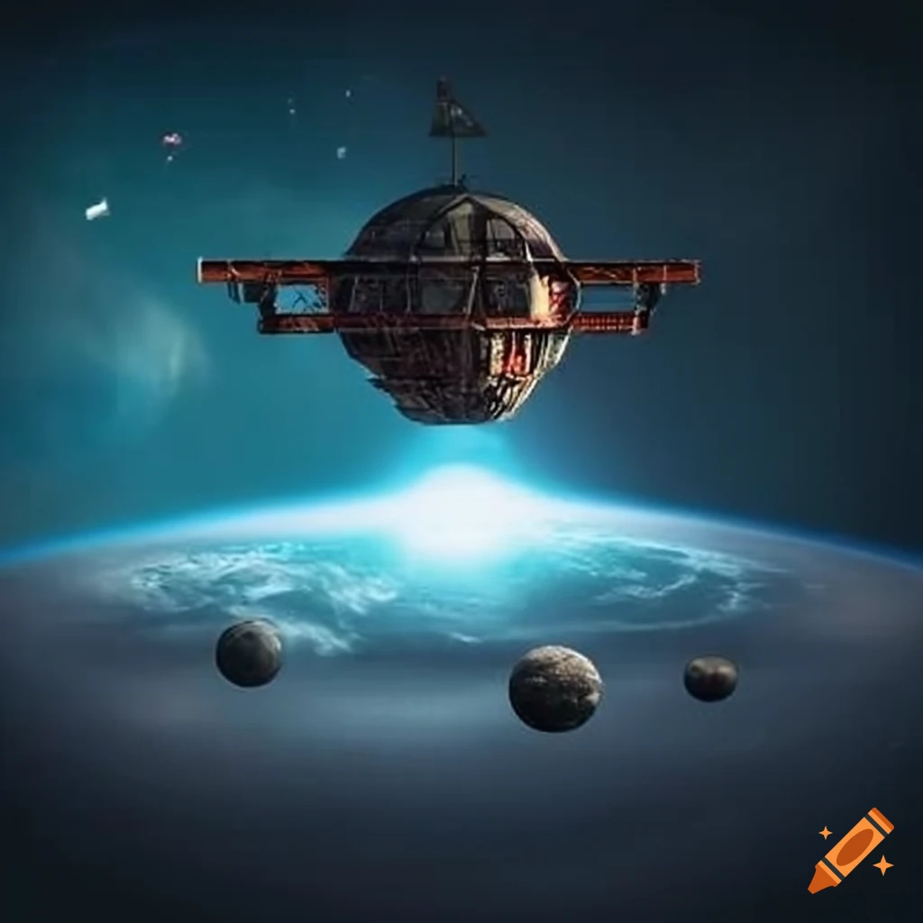 Domed shipbuilding station orbiting a planet on Craiyon