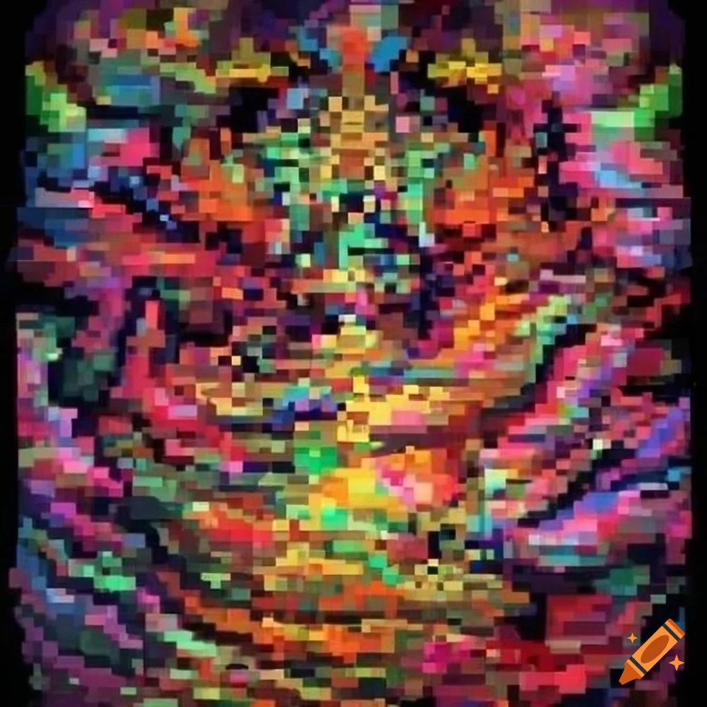 Pixel art with dithering showcasing colorful ink traditional art on Craiyon