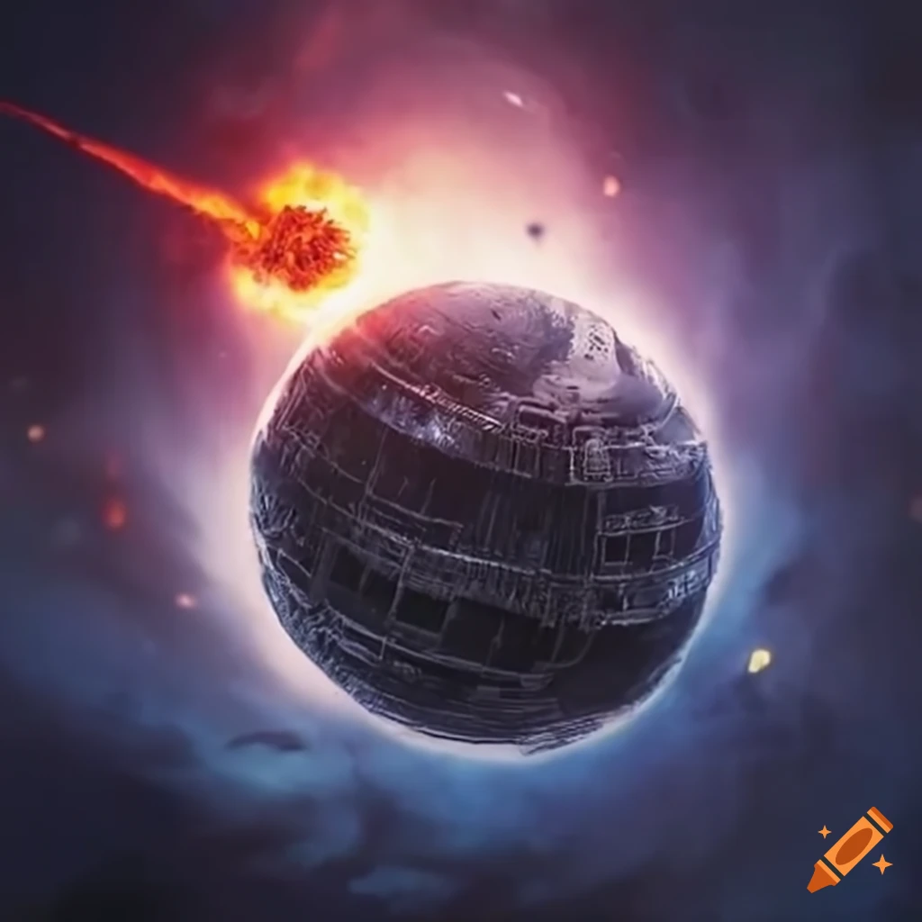 Death star damaged and exploding in space on Craiyon