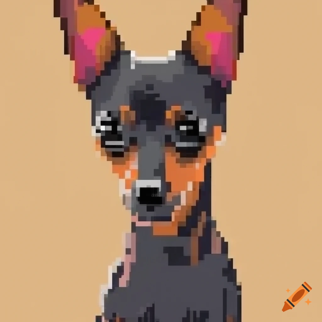 Pixel art of Prague ratter dog breed on a sandy beach on Craiyon
