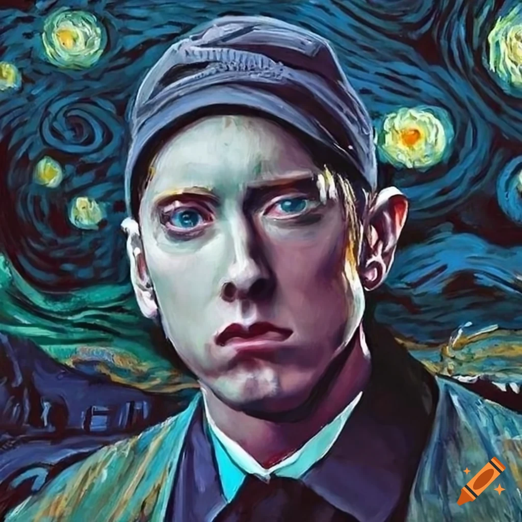 Eminem in a van gogh starry night style painting on Craiyon