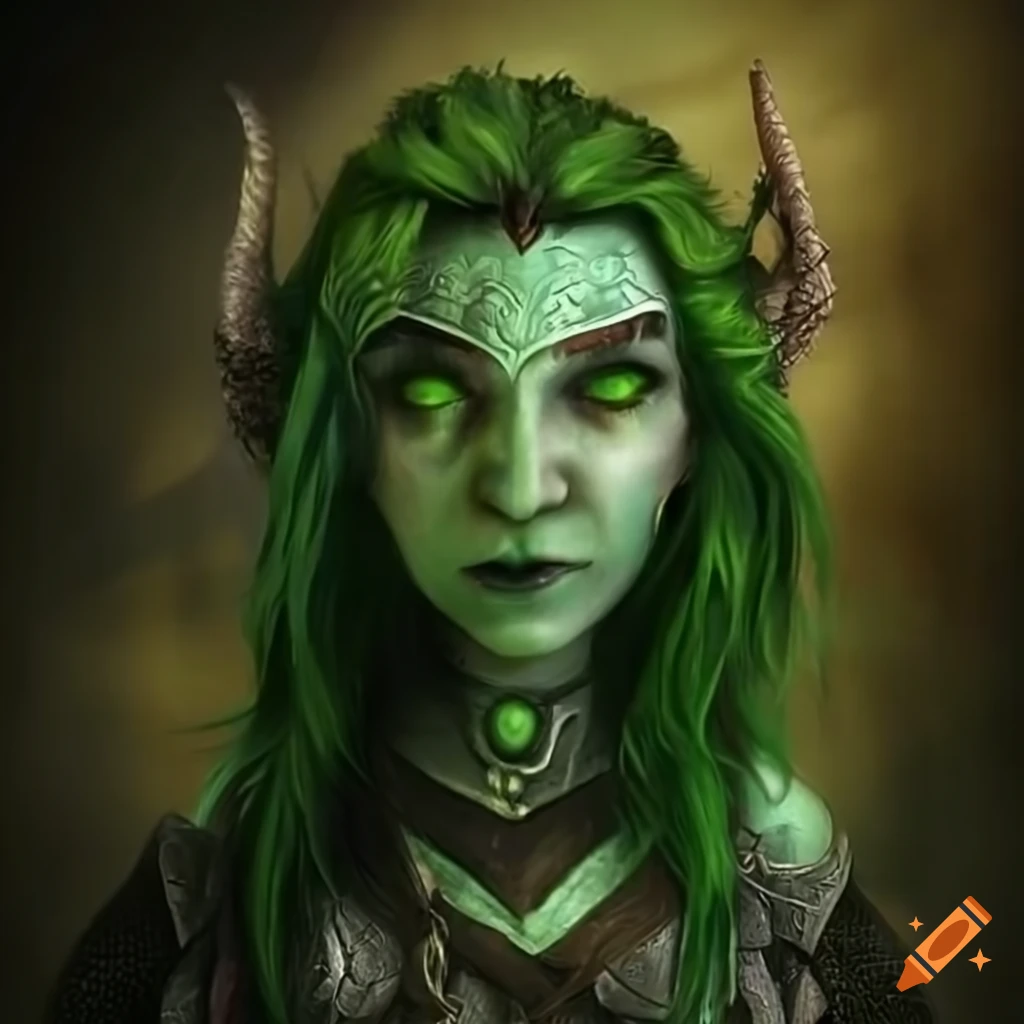 Green-haired gnome druidess in enchanted forest wearing leather armor ...
