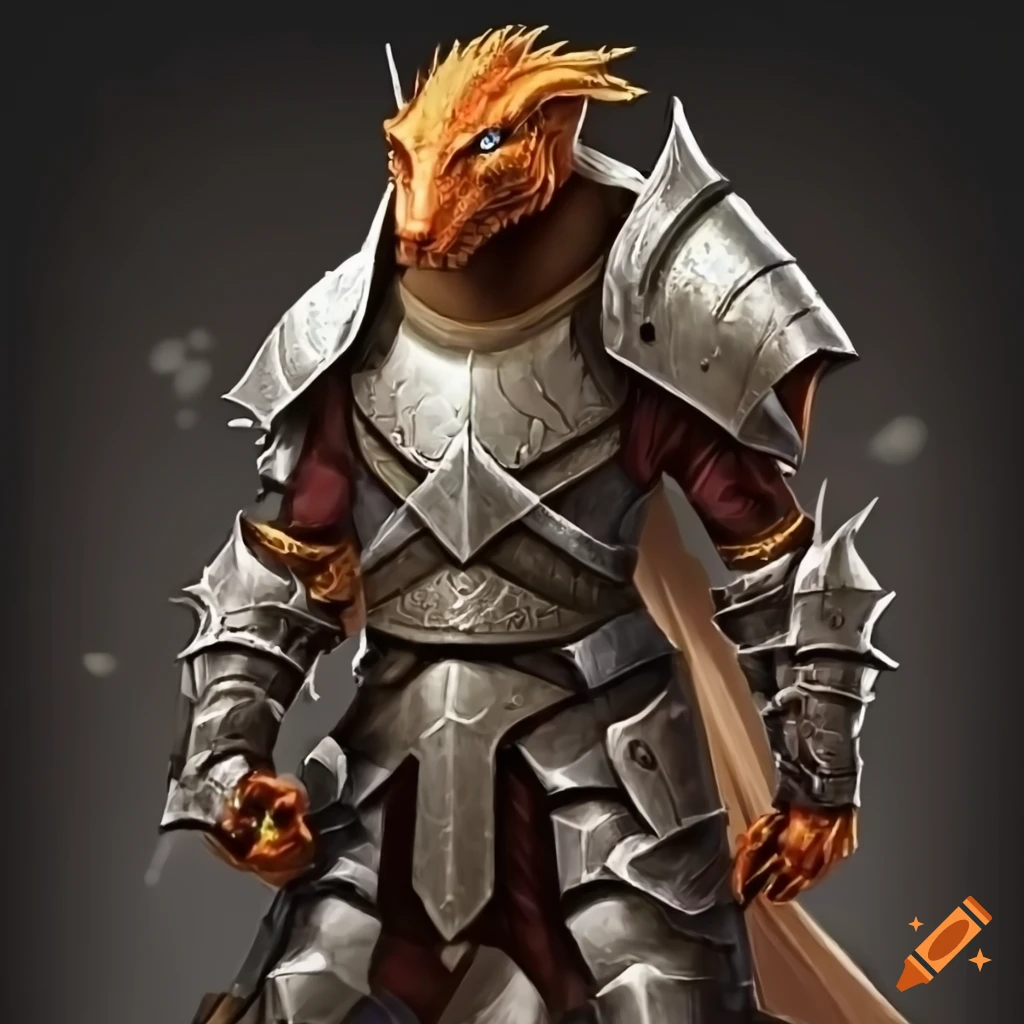 Dragonborn knight in armor prepared for battle on Craiyon