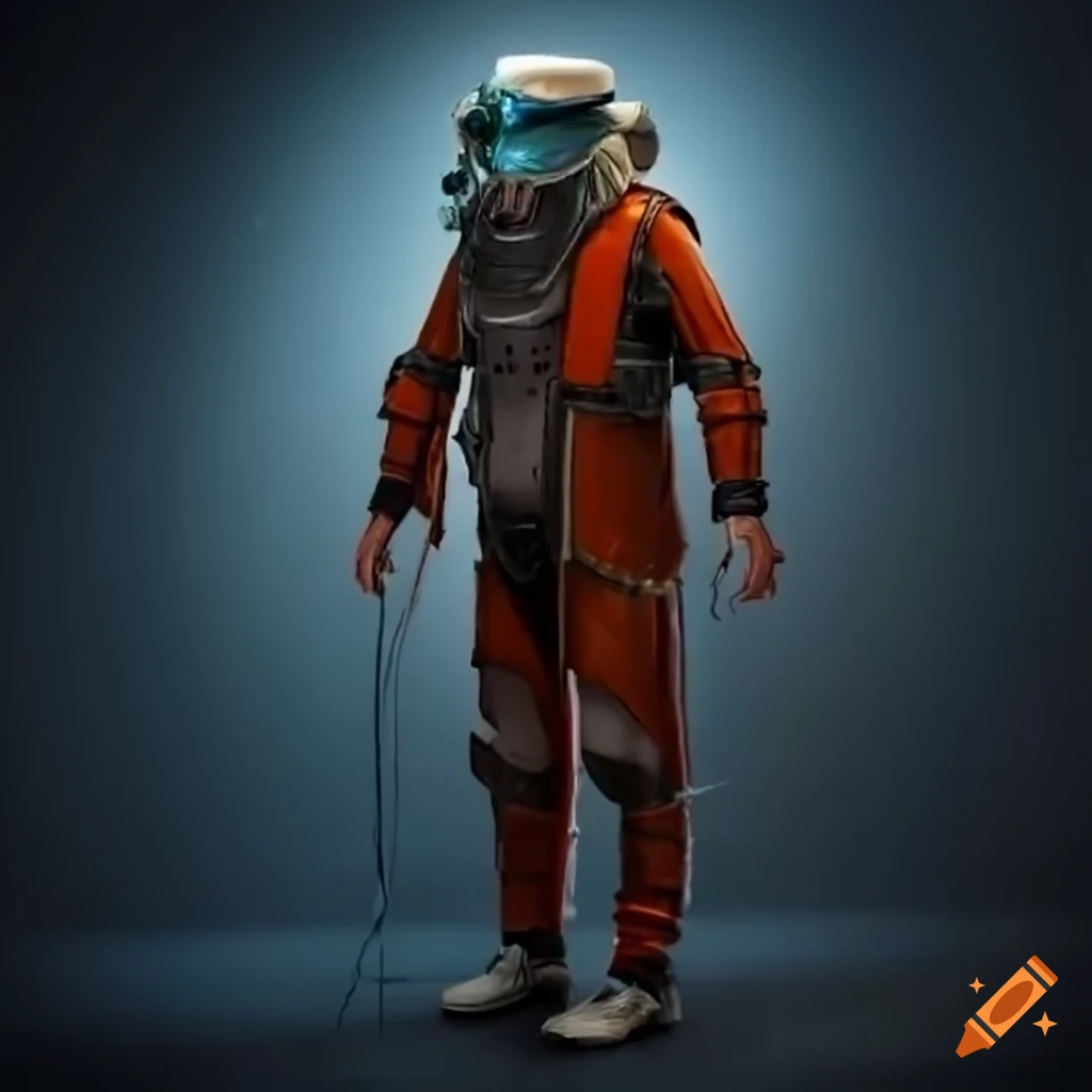 Retrofuturistic raygun-gothic character in a space suit on Craiyon