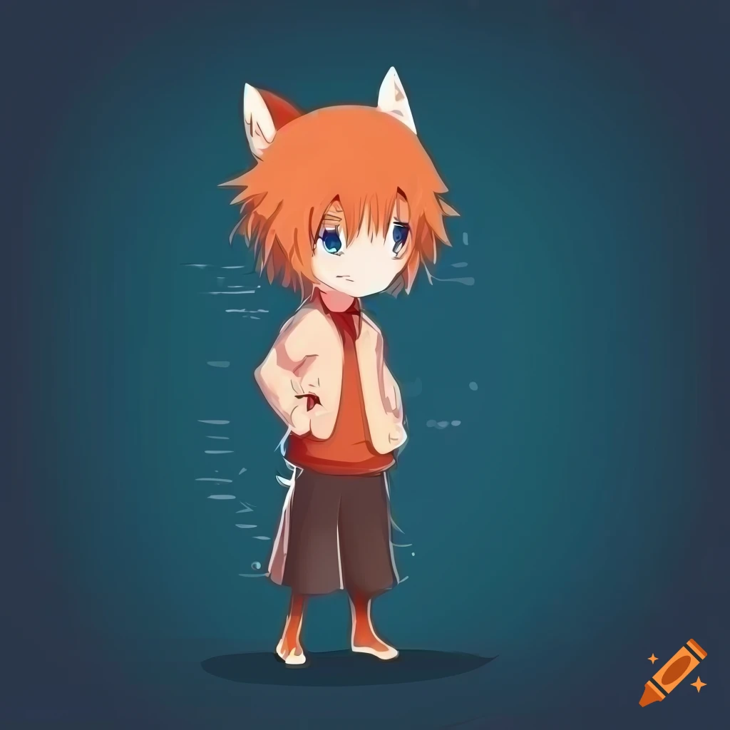 Anime boy with fox-like features in 2d vector art on Craiyon