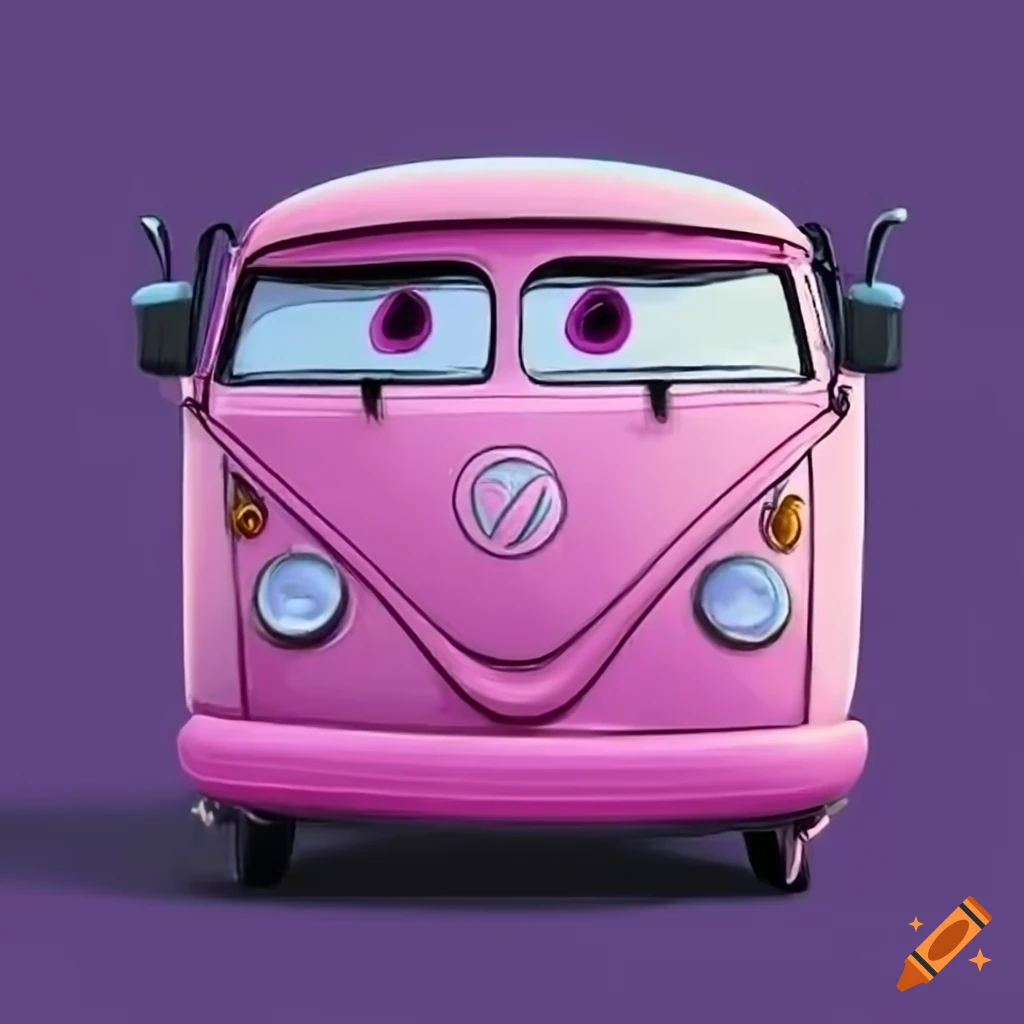 Anthropomorphic female pink vw van inspired by the movie 'cars' on Craiyon