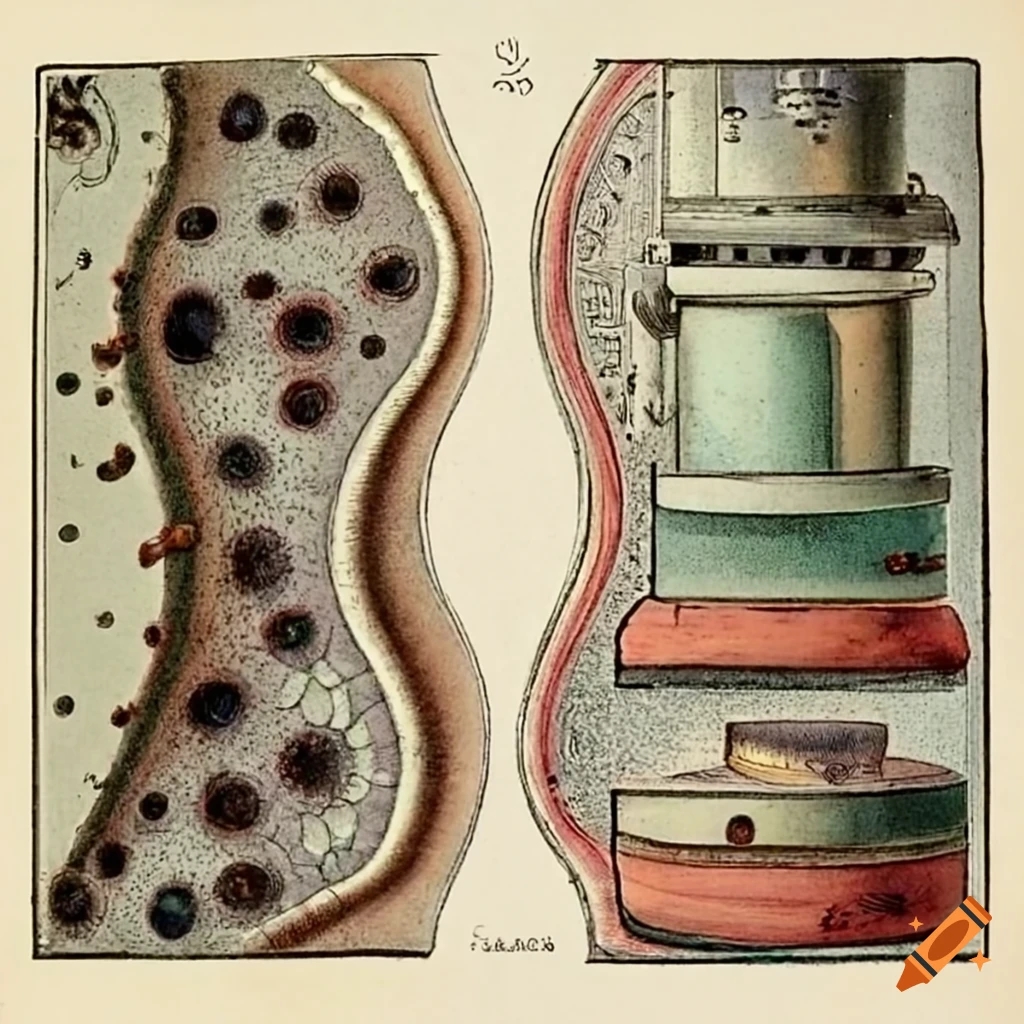 Colorful 19th century gravure illustration of microscopes on Craiyon