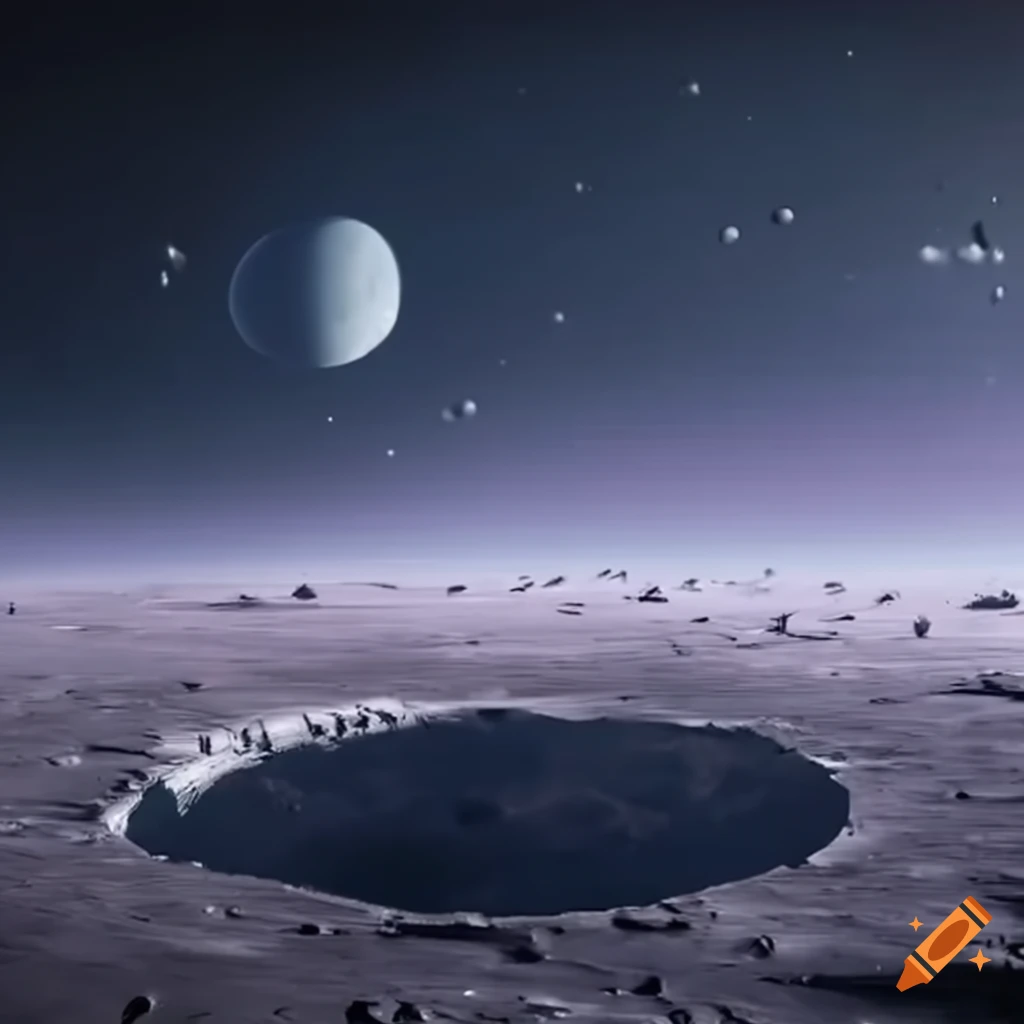 Futuristic space station in a lunar crater landscape on Craiyon