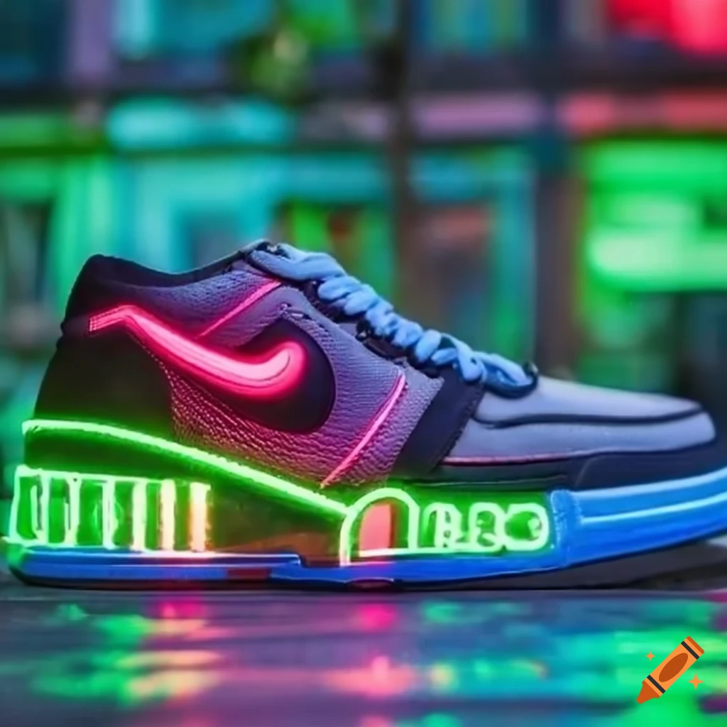 Neon London filled with sneakers on Craiyon