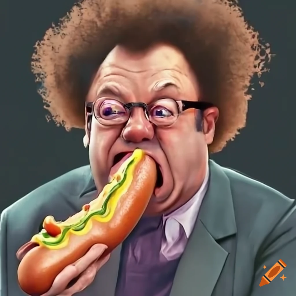 Dr. steve brule enjoying a hotdog on Craiyon