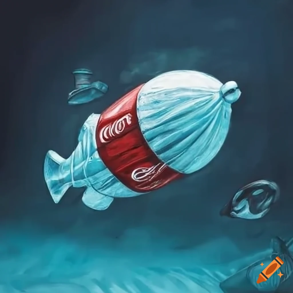 Submarine made from a coca-cola plastic bottle in white and black on ...