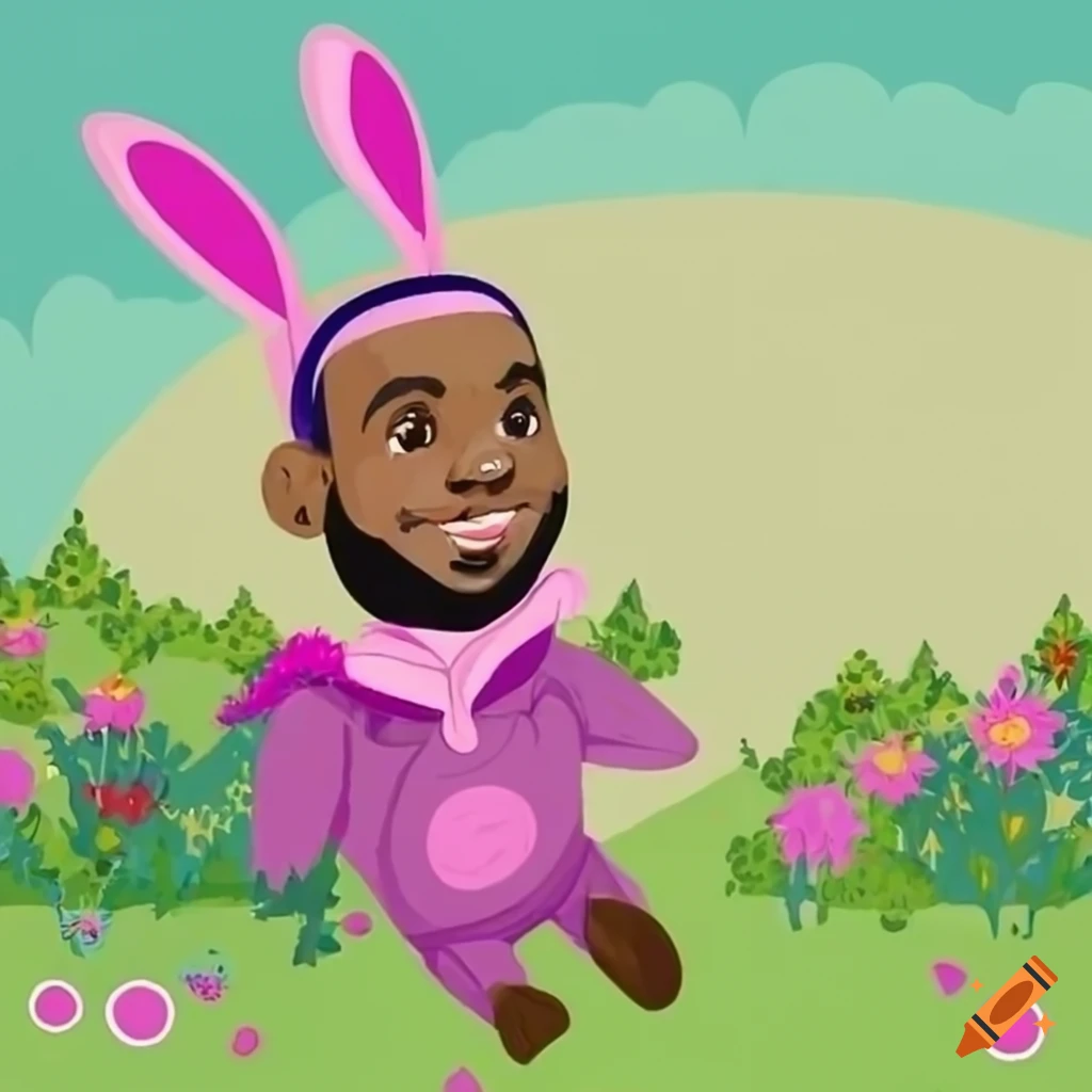 Lebron james in a bunny costume hopping in a sunny garden like a ...