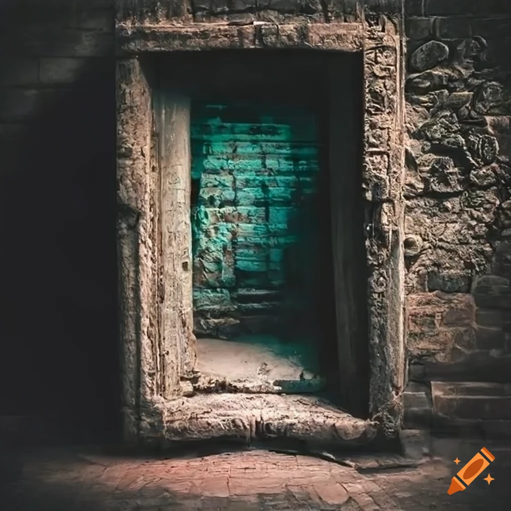 Ancient chinese prison cell with ruins around the door frame on Craiyon