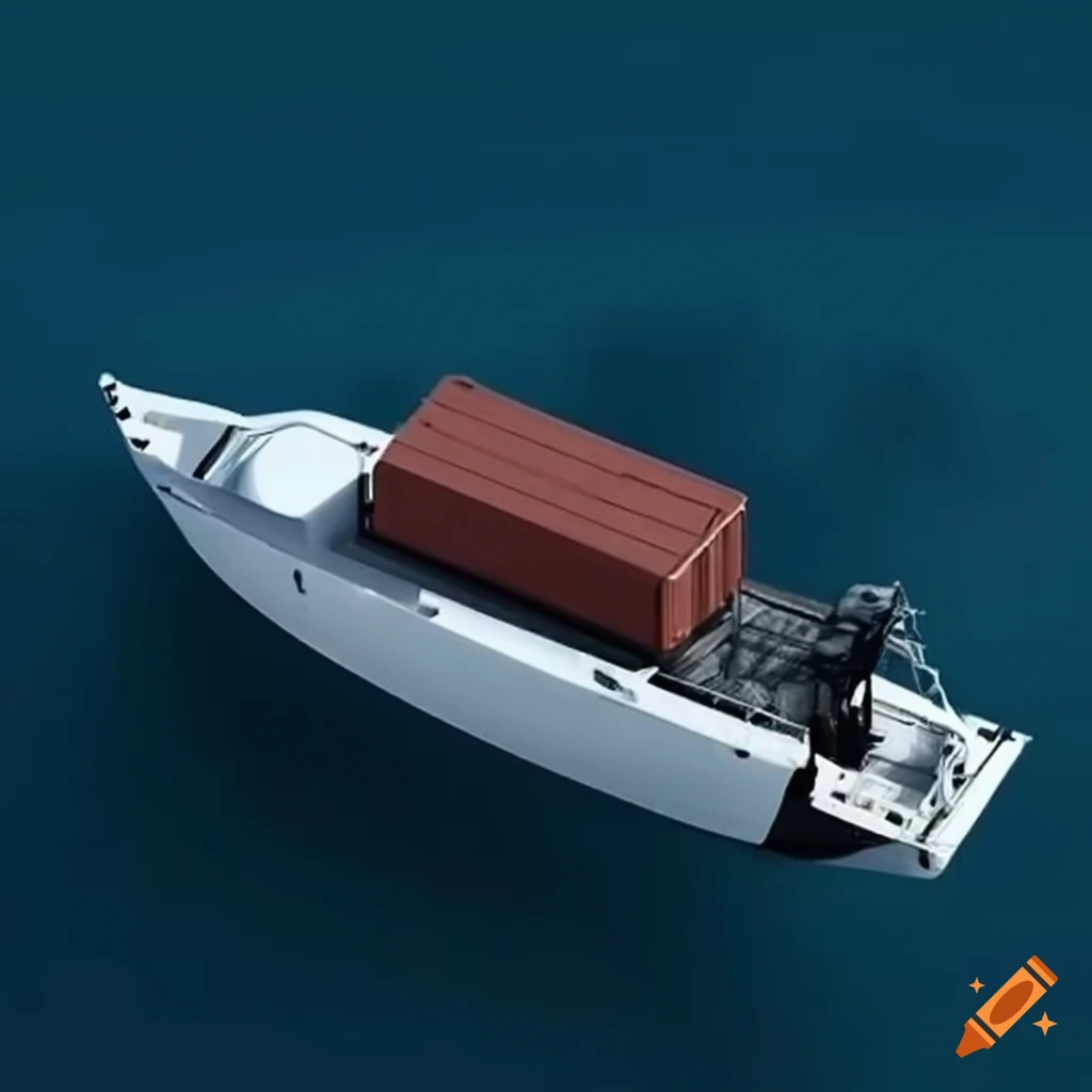 Unmanned boat carrying a cargo container on Craiyon