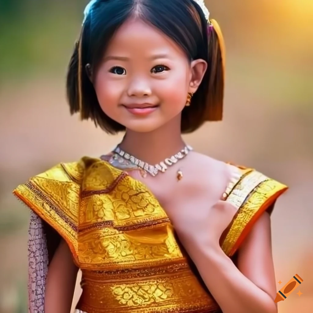 Lao-American girl in traditional clothing with dok champa on Craiyon