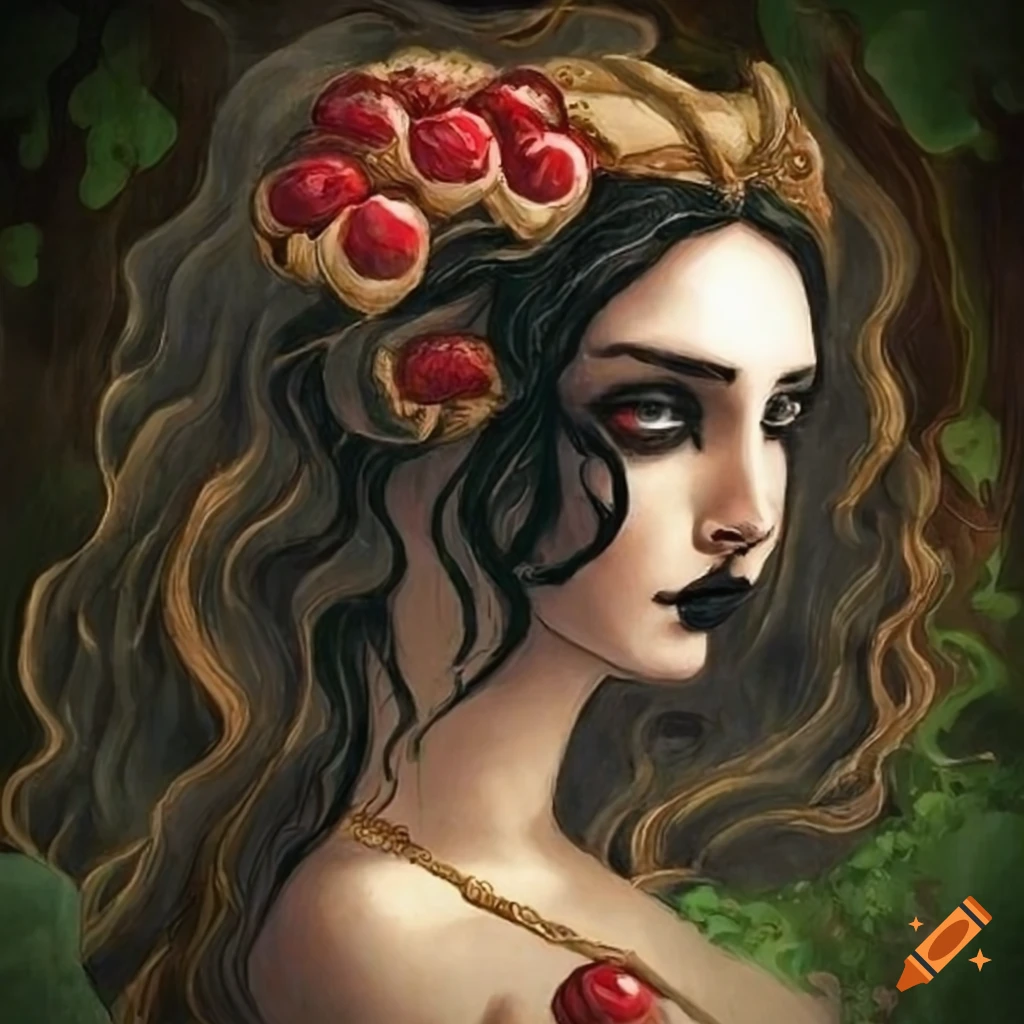 Ancient greek goddess persephone holding a pomegranate in a spring ...