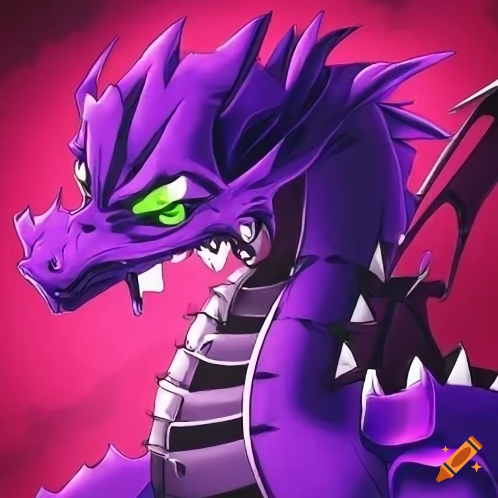 Smiling purple dragon cartoon character from the 80s on Craiyon