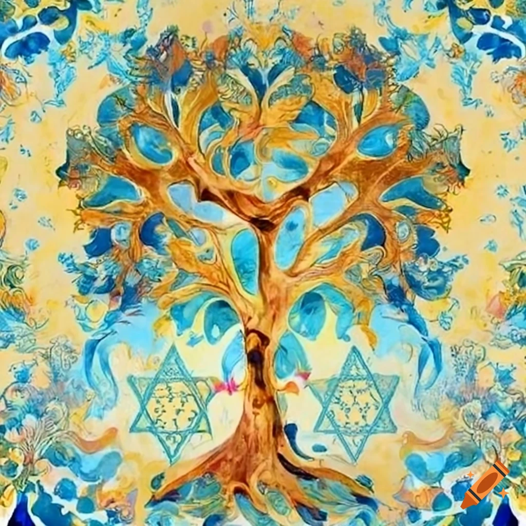 Hand-painted Jewish pattern with Tree of Life and garden design by ...