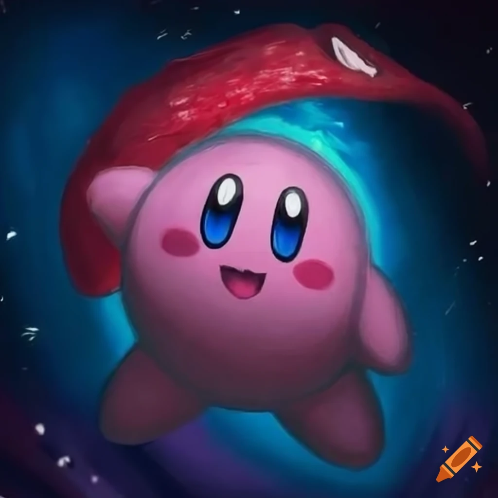 Evil version of Kirby looking at a star in detailed illustration on Craiyon