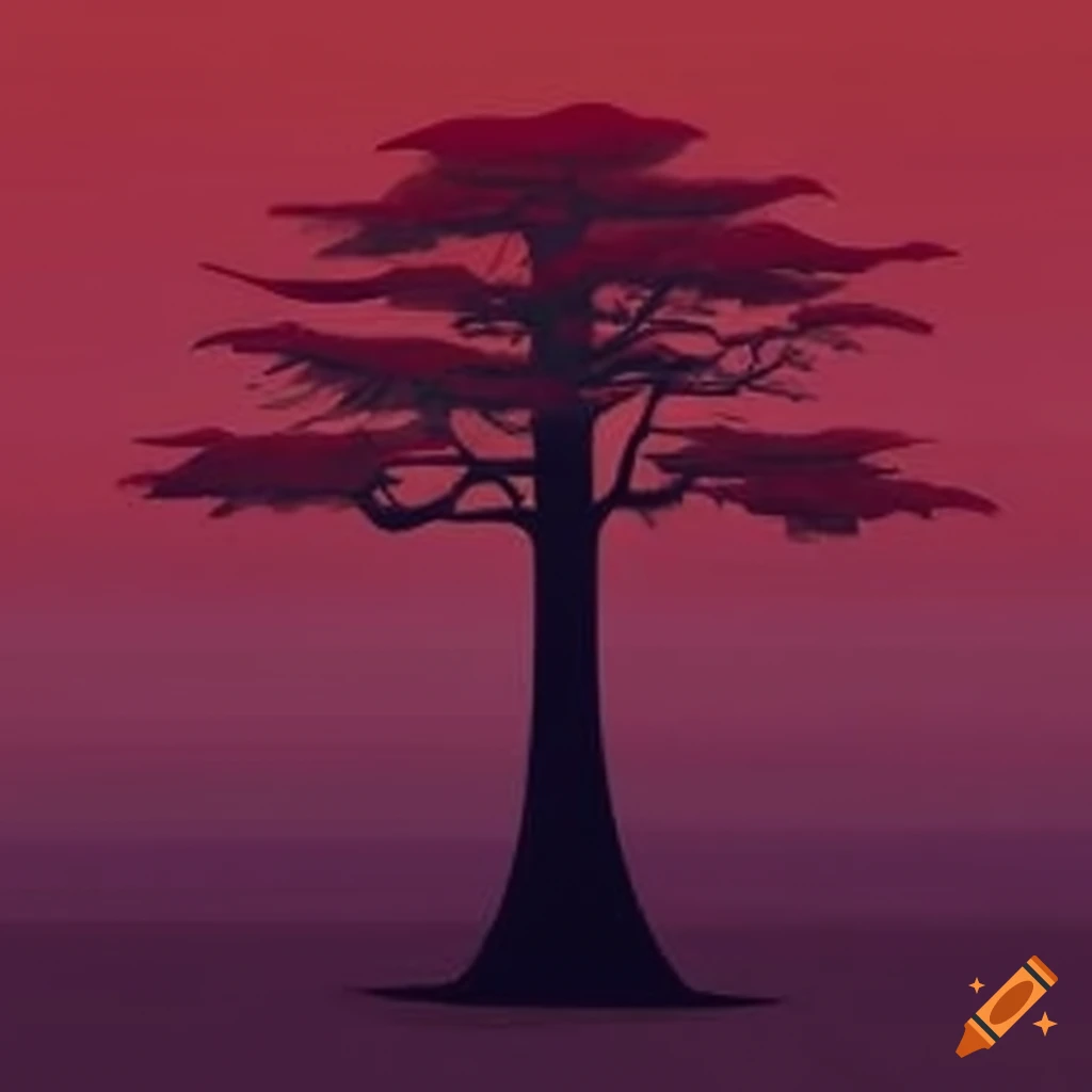 Silhouette of a bald cypress tree in maroon color on Craiyon