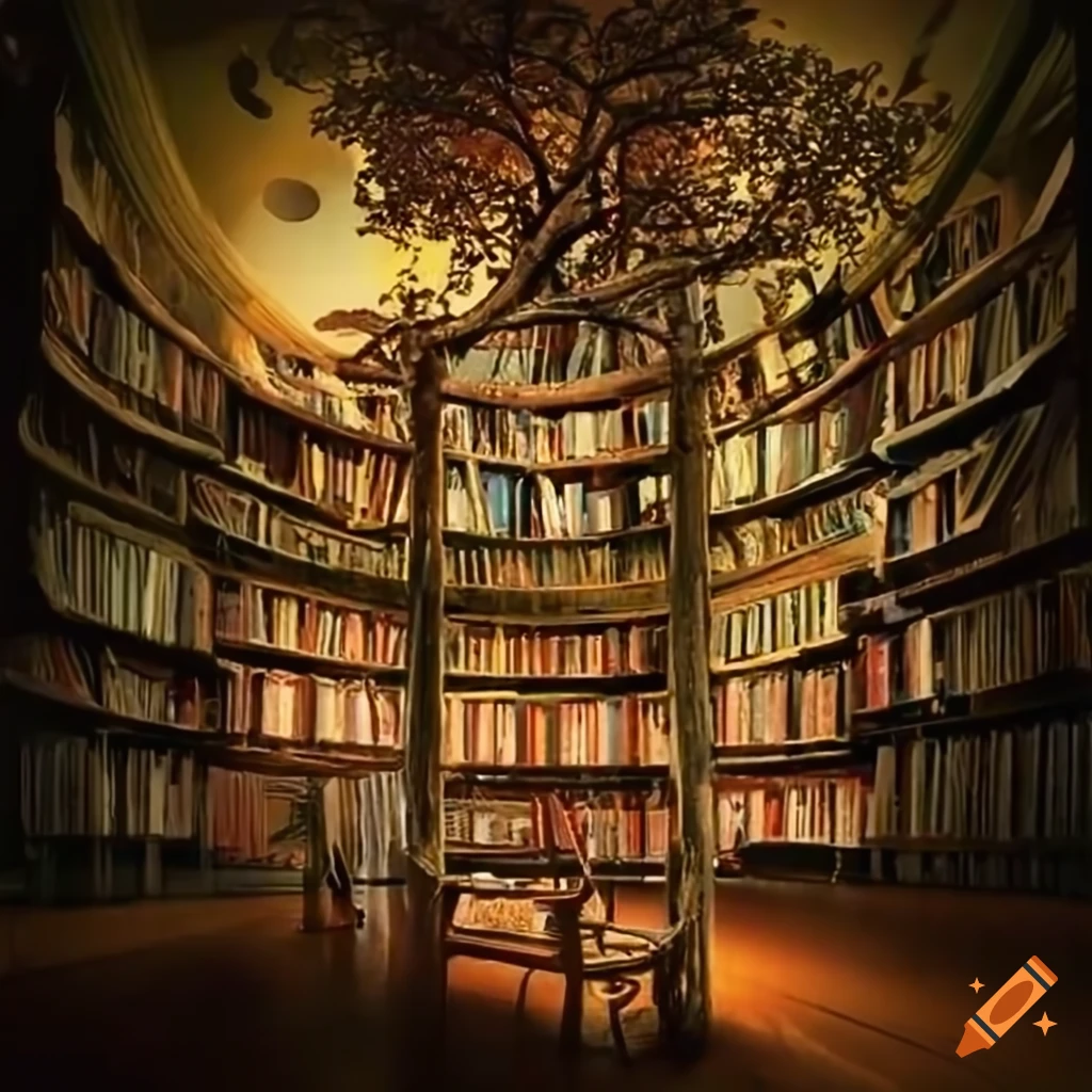 Library nestled in a tree on Craiyon