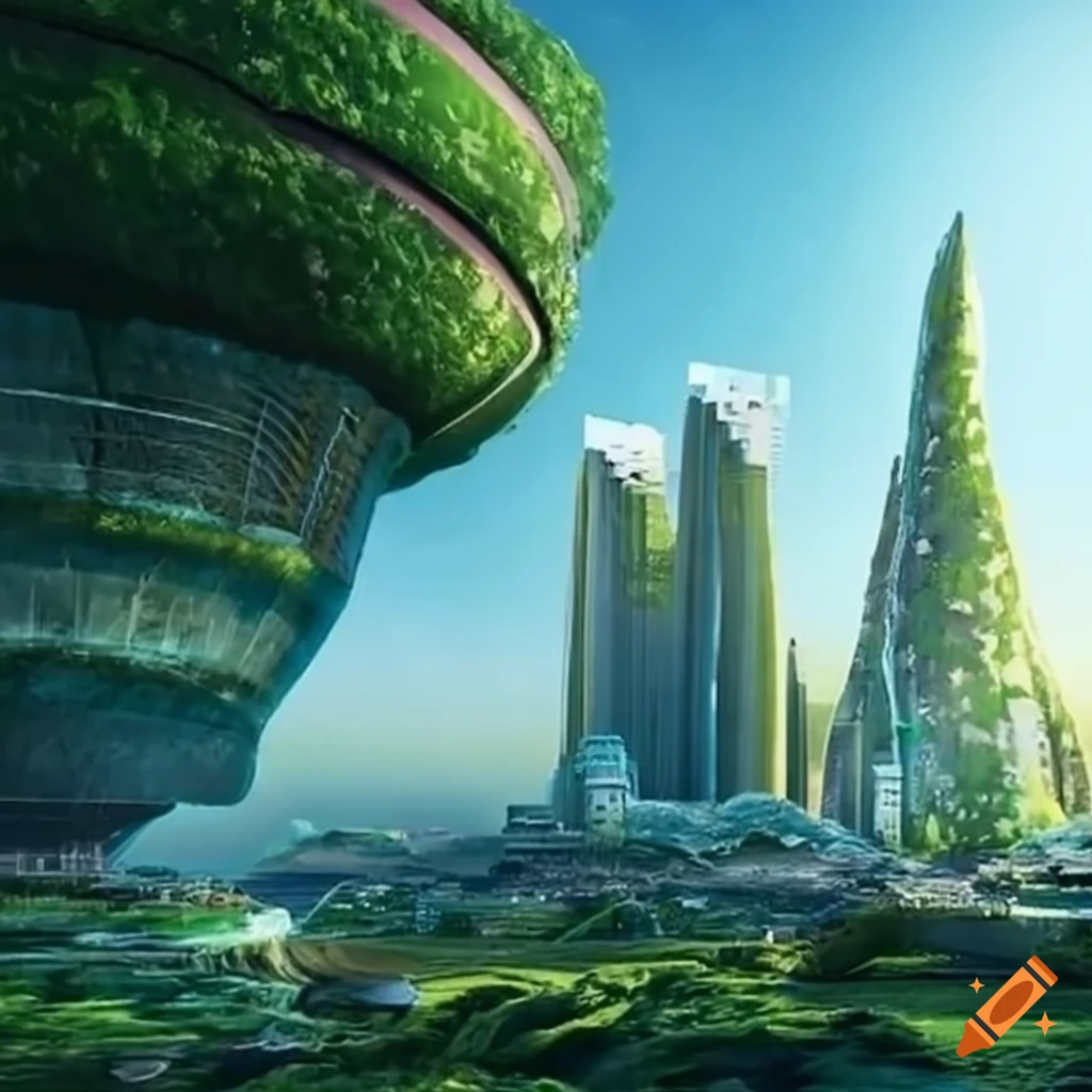 Green utopian city blending technology and nature on Craiyon