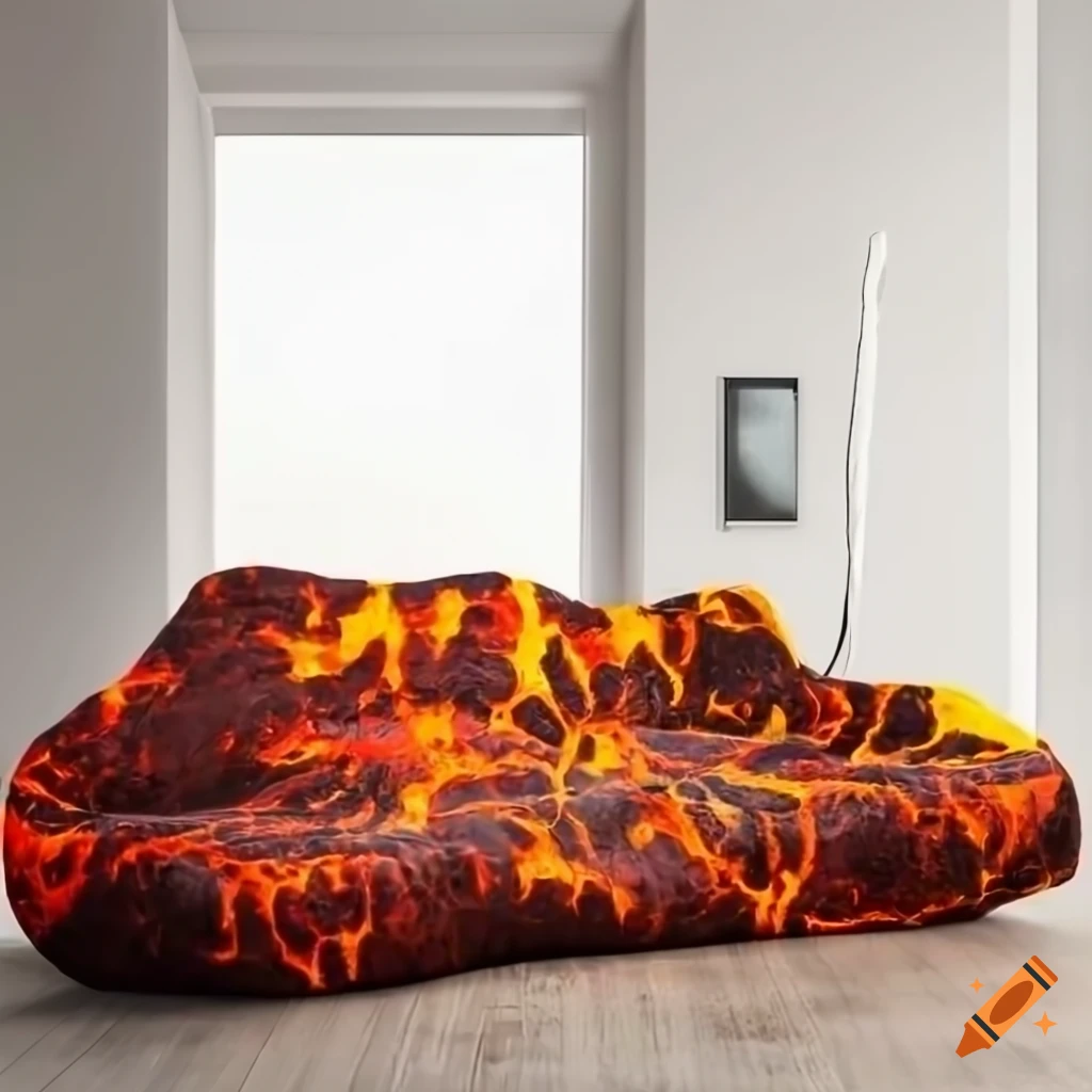 Abstract lava-themed sofa in a living room on Craiyon