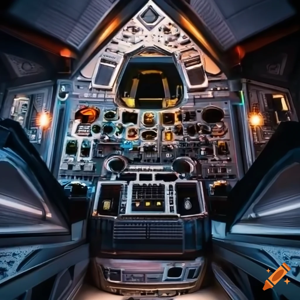 Spaceship console with detailed buttons and switches overlooking the ...