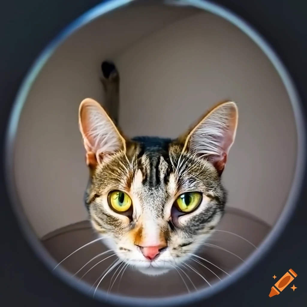 Cat looking through fisheye lens with one eye on Craiyon
