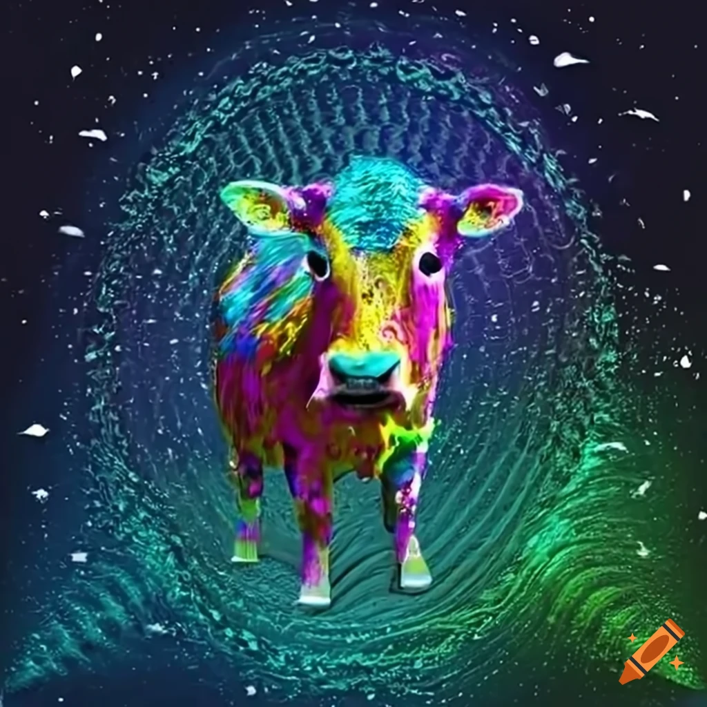 Colored cows on space sound-waves on Craiyon