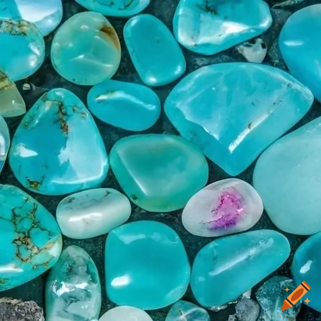 Transparent turquoise and pink stones on Craiyon