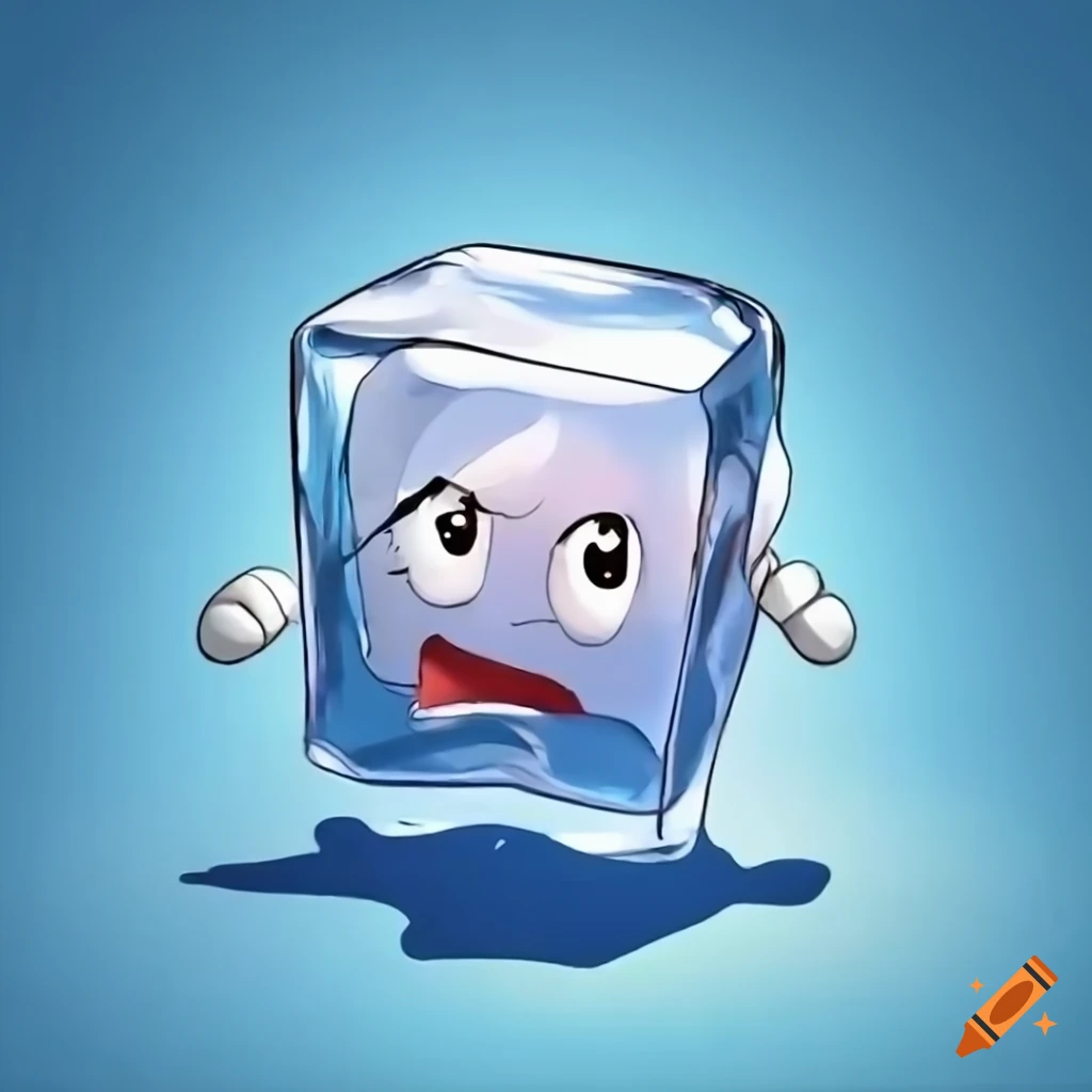 Cartoon ice cubes with worried expressions falling from the sky on Craiyon
