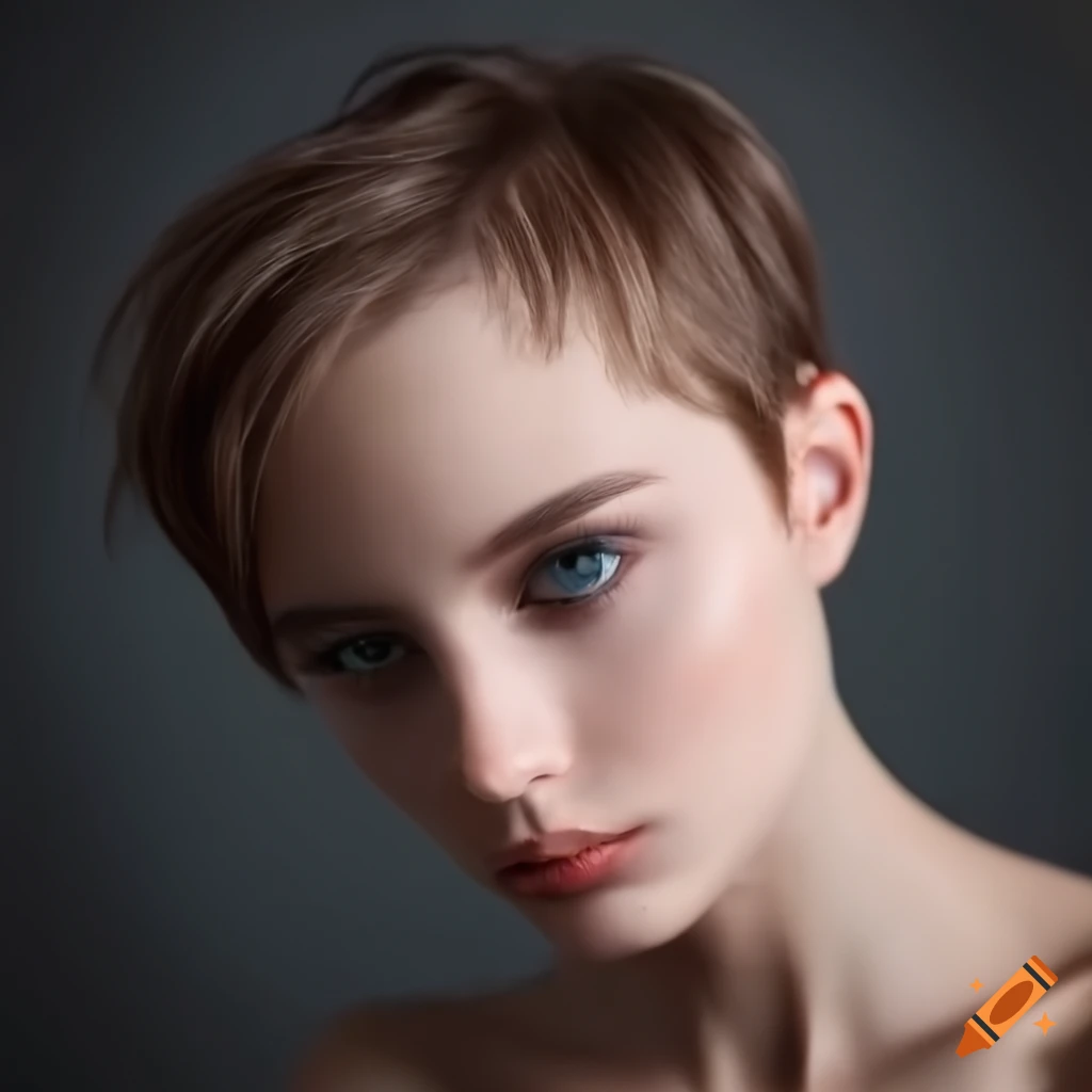 Close-up high-definition shot of a stunningly beautiful androgynous ...