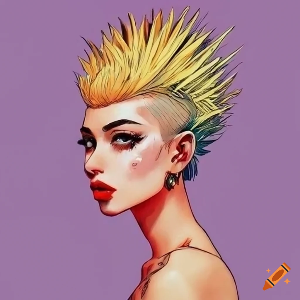 Retro manga aesthetic woman with a mohawk hairstyle on Craiyon